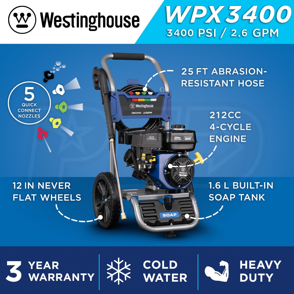 Westinghouse WPX3400 3400 PSI Gas - Cold Water Pressure Washer 2024 ...